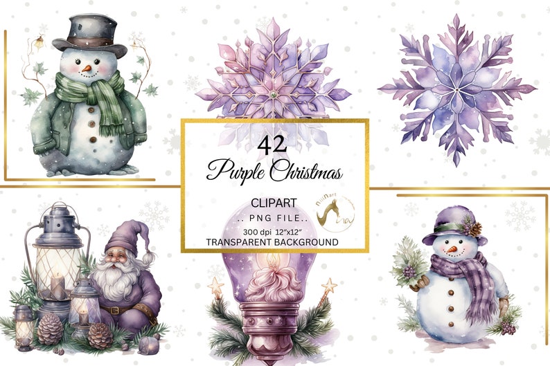 Watercolor Purple Christmas Clipart Bundle (PNG) - Etsy
