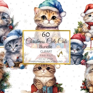 Christmas Cats Clipart Bundle, Cat Breeds Watercolor Clipart, Cat ...