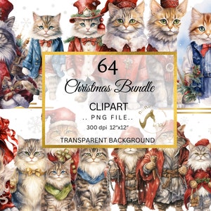 Watercolor Christmas Clipart Bundle, Watercolor Christmas Animals PNG ...