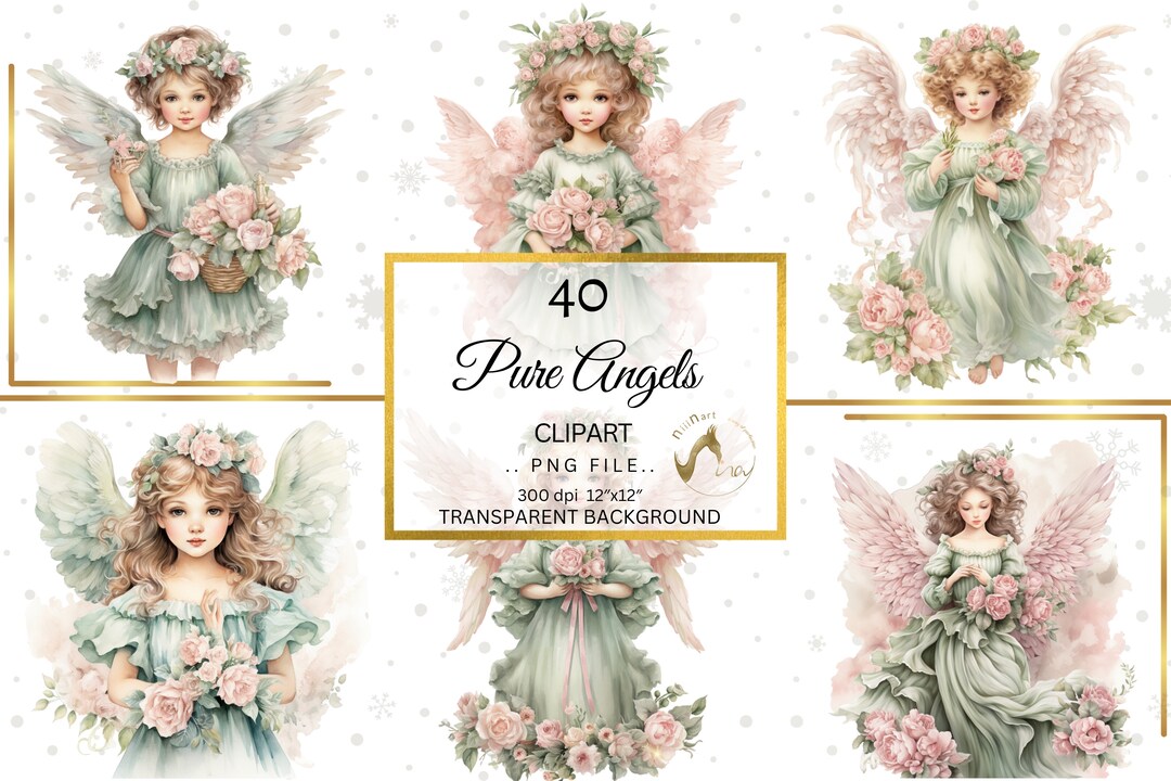 Christmas Angels Watercolor Clipart PNG, Vintage Christmas Angel ...