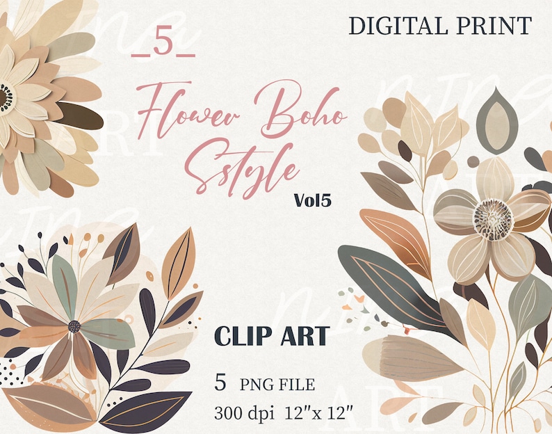 Elegant Boho Flowers Clipart Boho Bouquet Clipart Boho - Etsy
