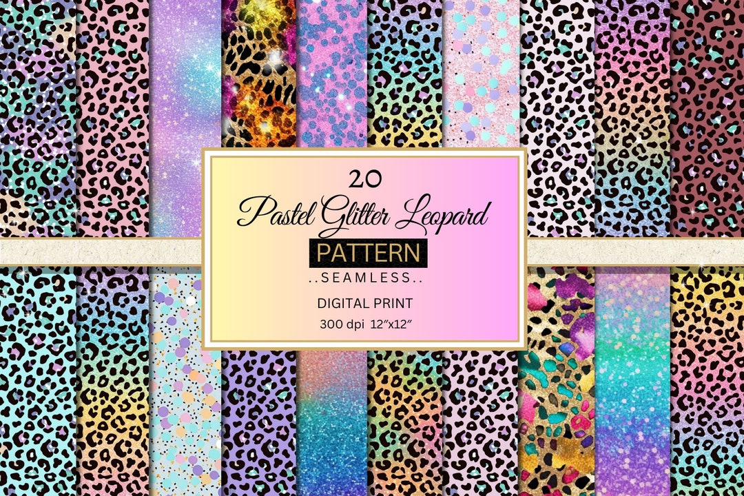 Pastel Glitter Leopard Digital Paper, Seamless Rainbow Pastel Leopard ...