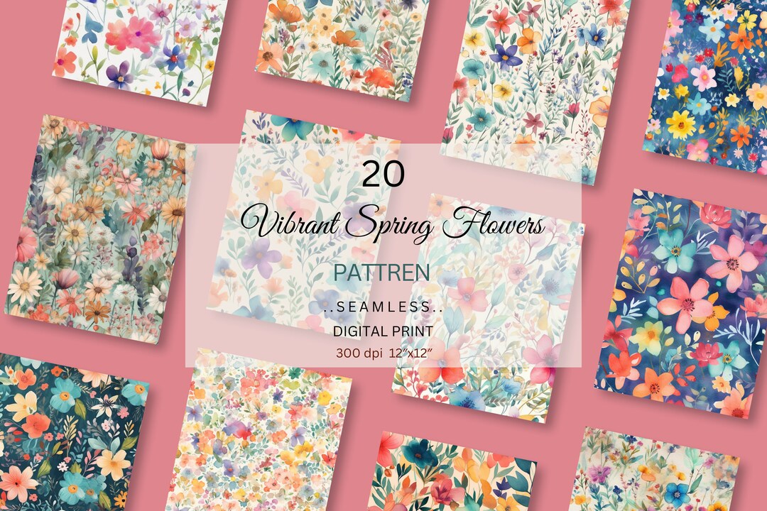 Watercolor Spring Flower Seamless Pattern, Floral Digital Paper ...