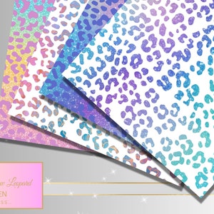 Pastel Leopard Digital Paper, Rainbow and White Glitter Cheetah ...