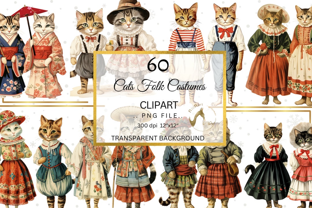 60 Cats in Folk Costumes PNG Clipart, Printable Art (digital Download ...