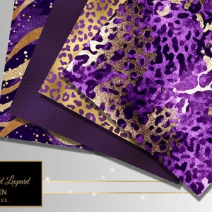 Purple and Gold Leopard Digital Paper, Seamless Leopard Spot Patterns ...
