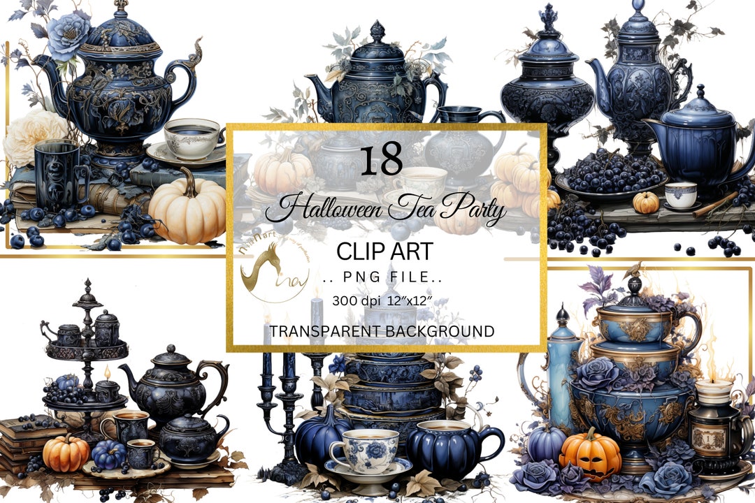 Halloween Tea Party Clipart, Floral Tea Set, Tea Pot Clipart, Tea, Tea ...