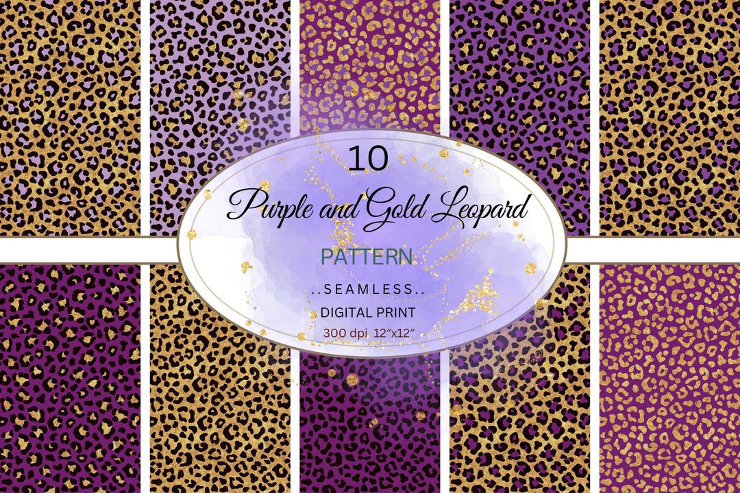 Purple and Gold Leopard Digital Paper, Seamless Leopard Spot Patterns ...