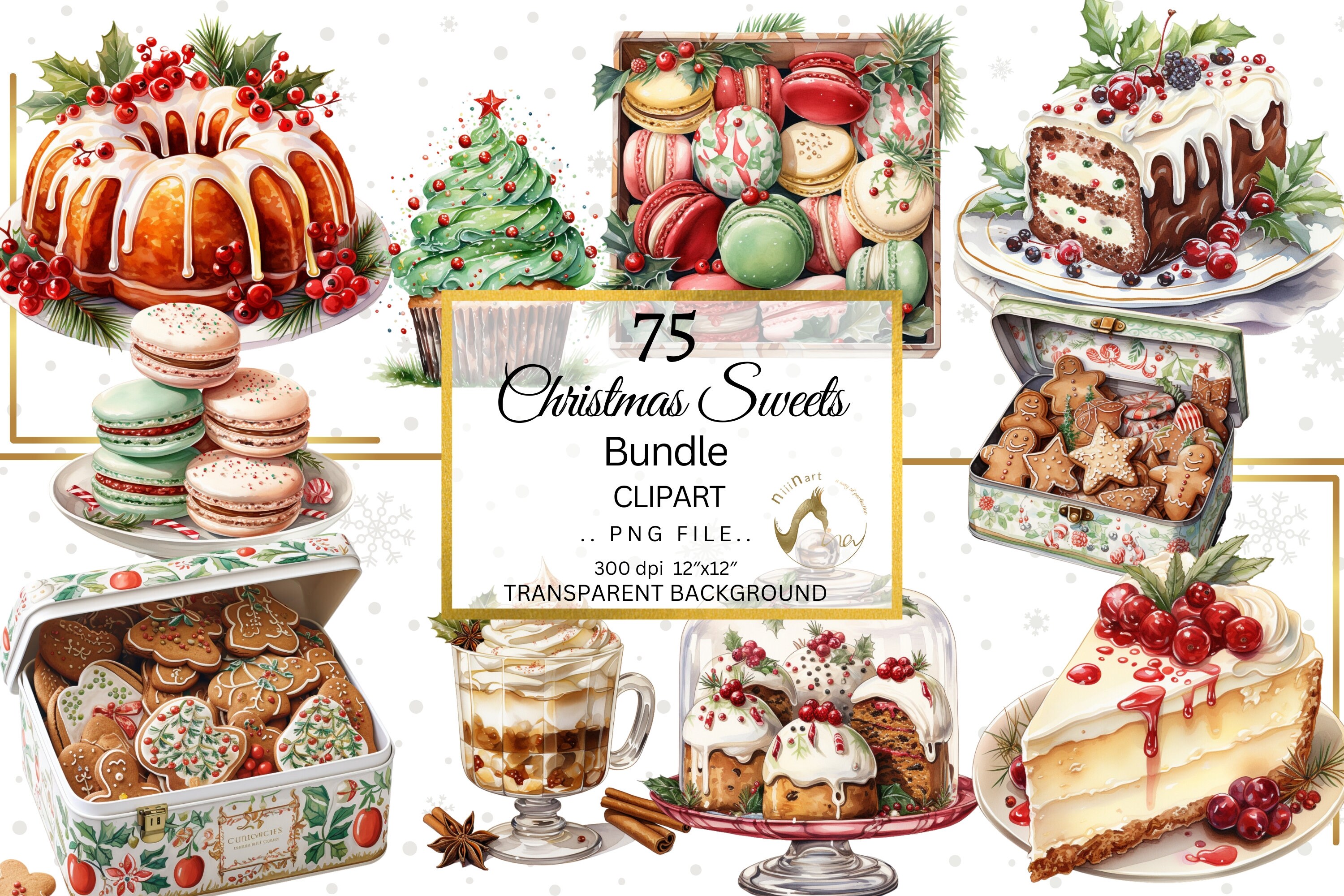 Watercolor Christmas Sweets Clipart Bundle, Festive Baking (PNG) - Etsy