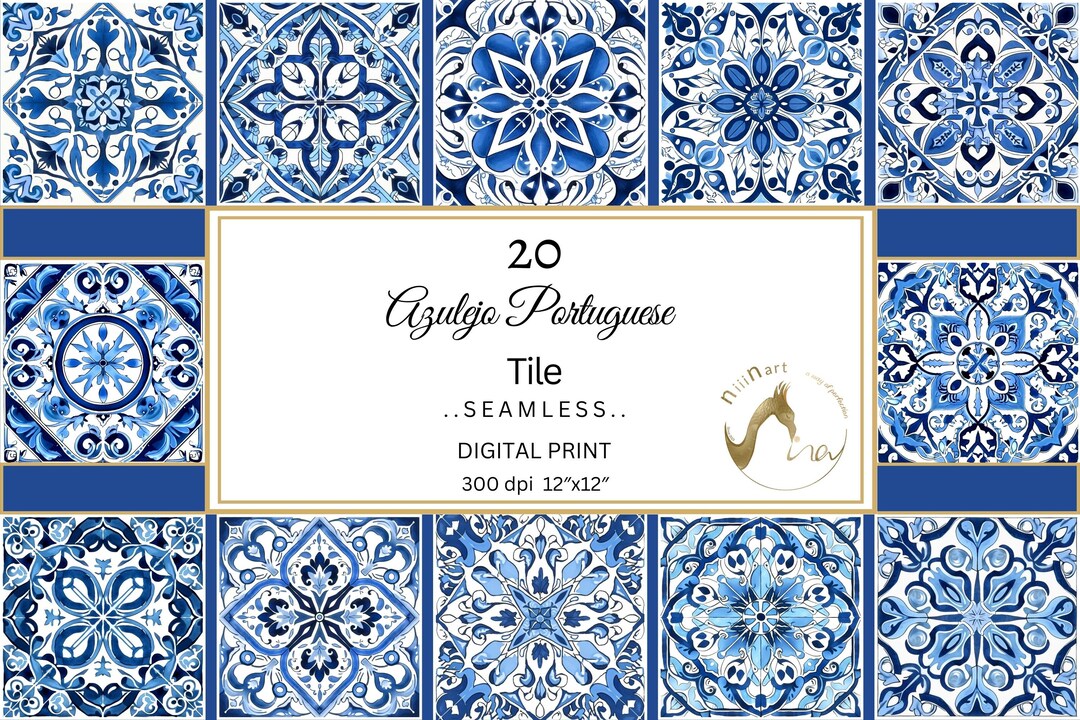 Blue Azulejo Portuguese Tiles Digital Pattern, Azulejo Tiles ...