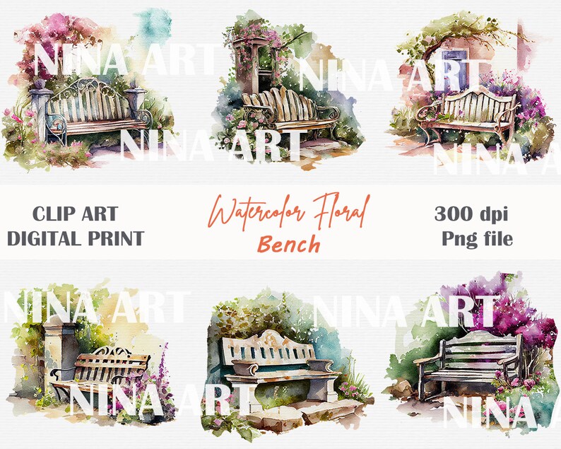 Watercolor Garden Benches Clipart Set Park Green Spaces PNG - Etsy