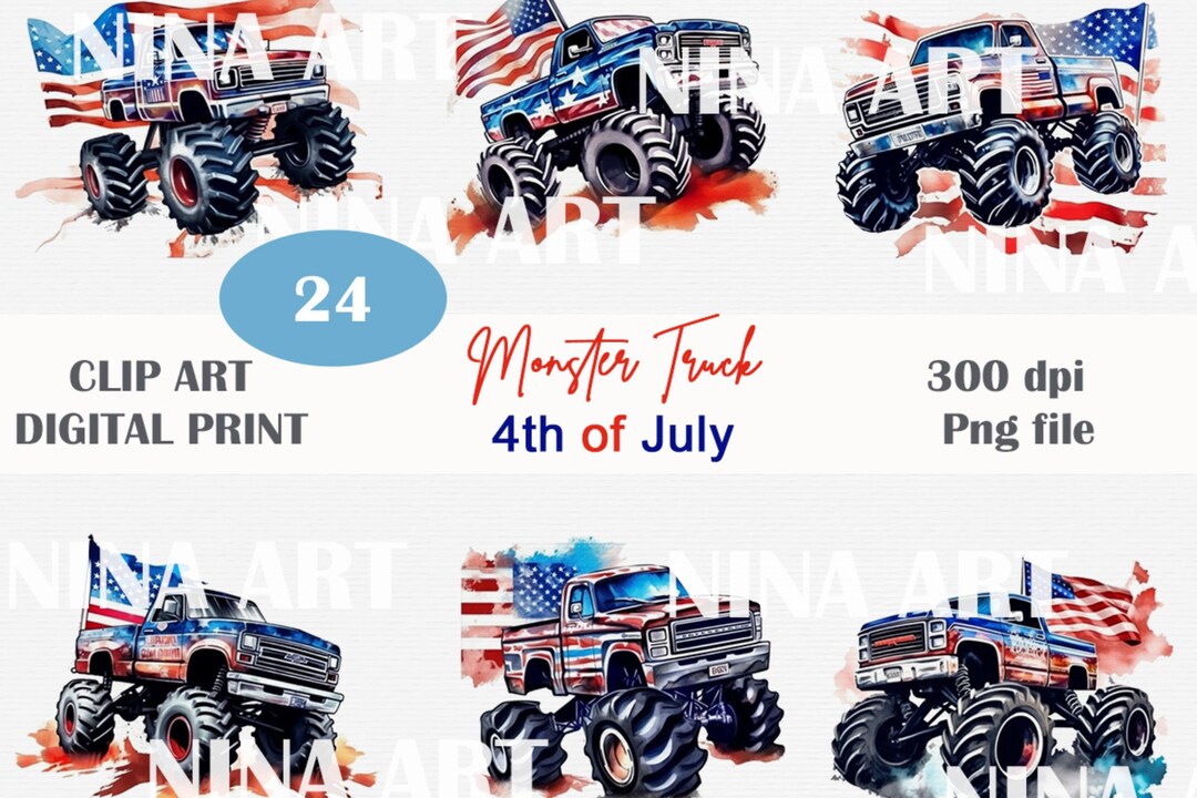 Monster Truck USA Flag PNG Clipart, Sublimation Designs, American Flag ...