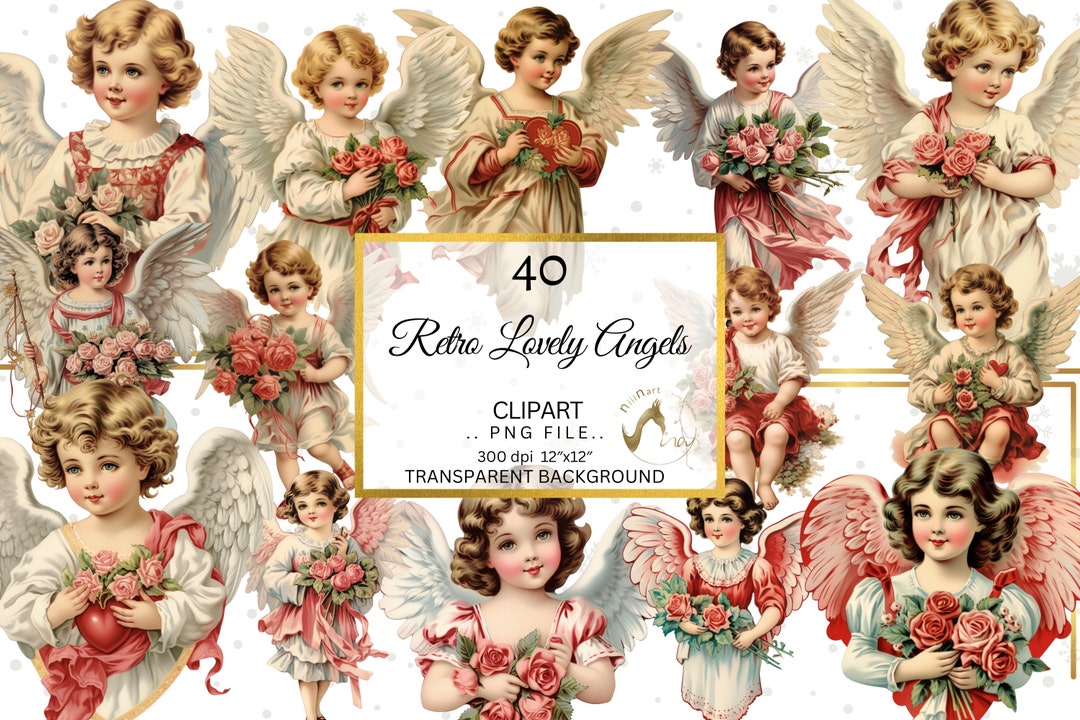 Vintage Angels Clipart Bundle Valentines Day Png Love Clipart Vintage ...