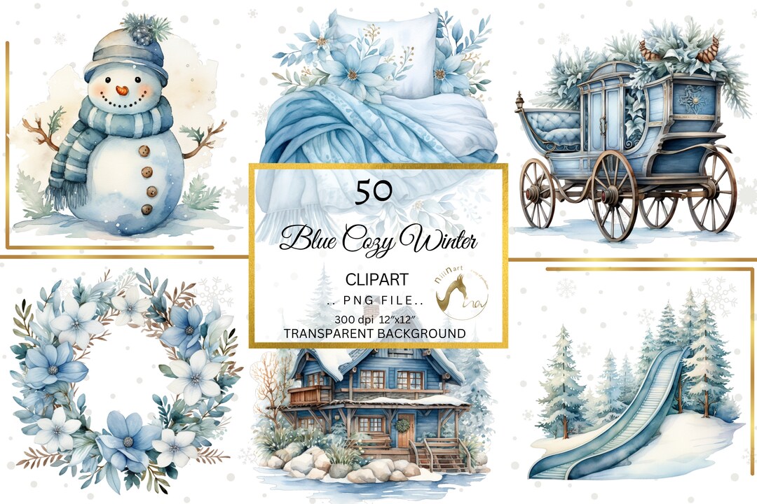 Cozy Winter Clipart, Watercolor Cozy Winter, Christmas Clipart, Pretty ...
