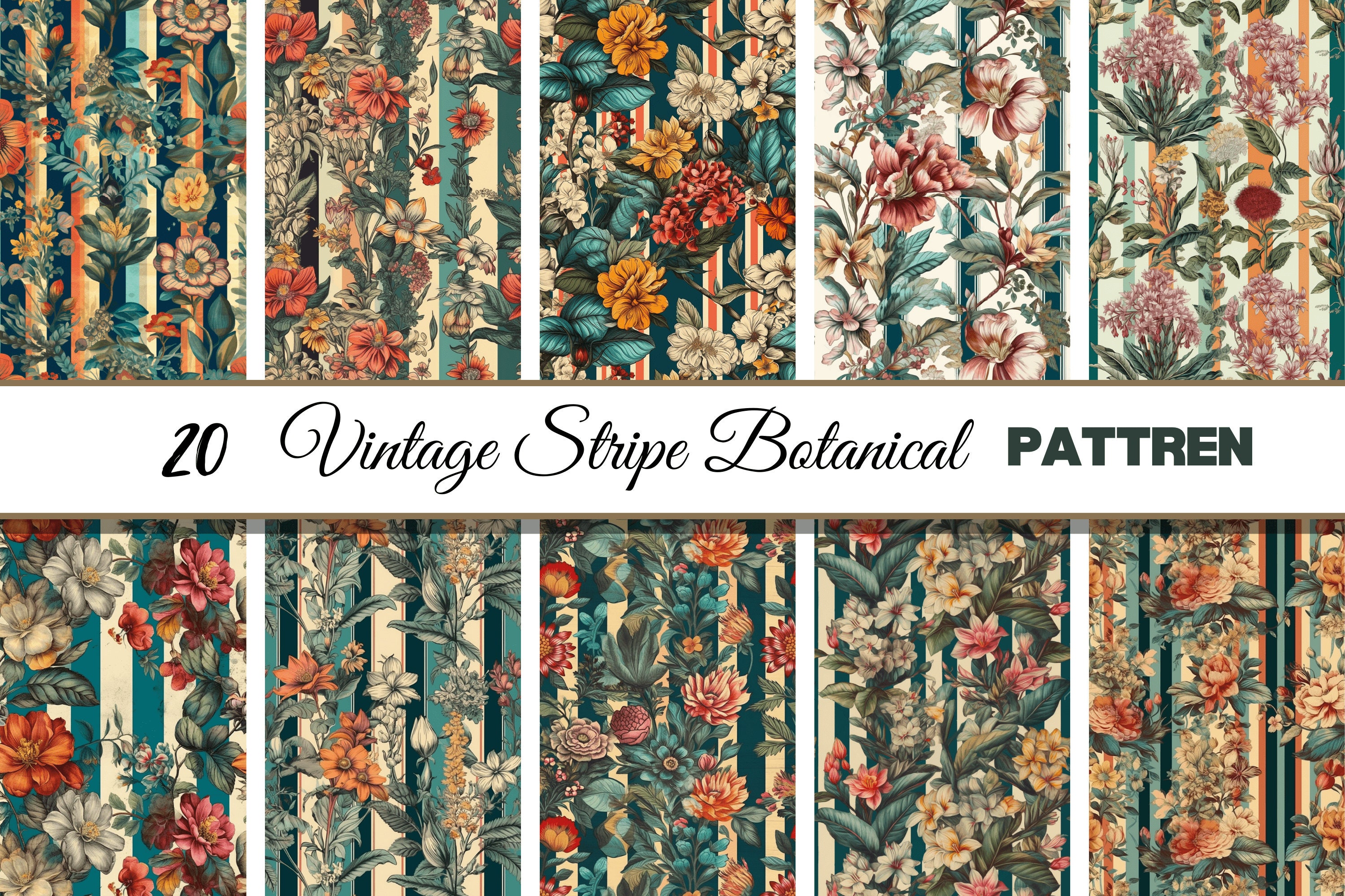 Vintage Botanical Digital Paper, Vintage Textures, Antique Floral Art ...