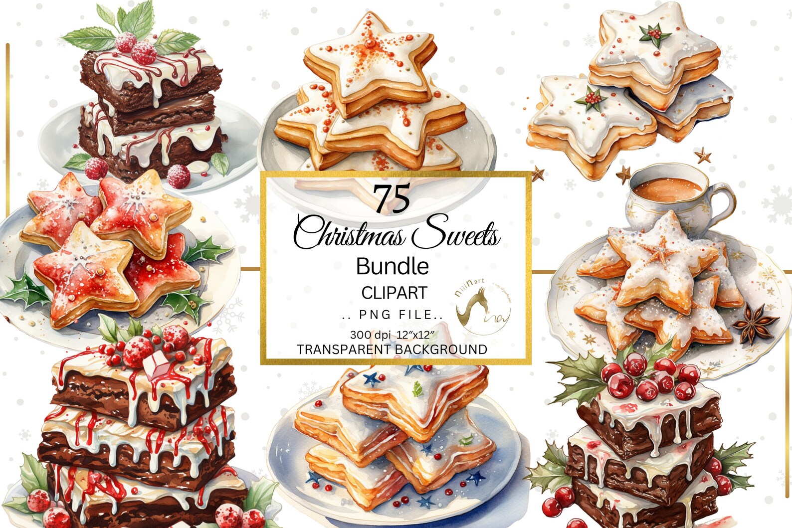Watercolor Christmas Sweets Clipart Bundle, Festive Baking (PNG) - Etsy