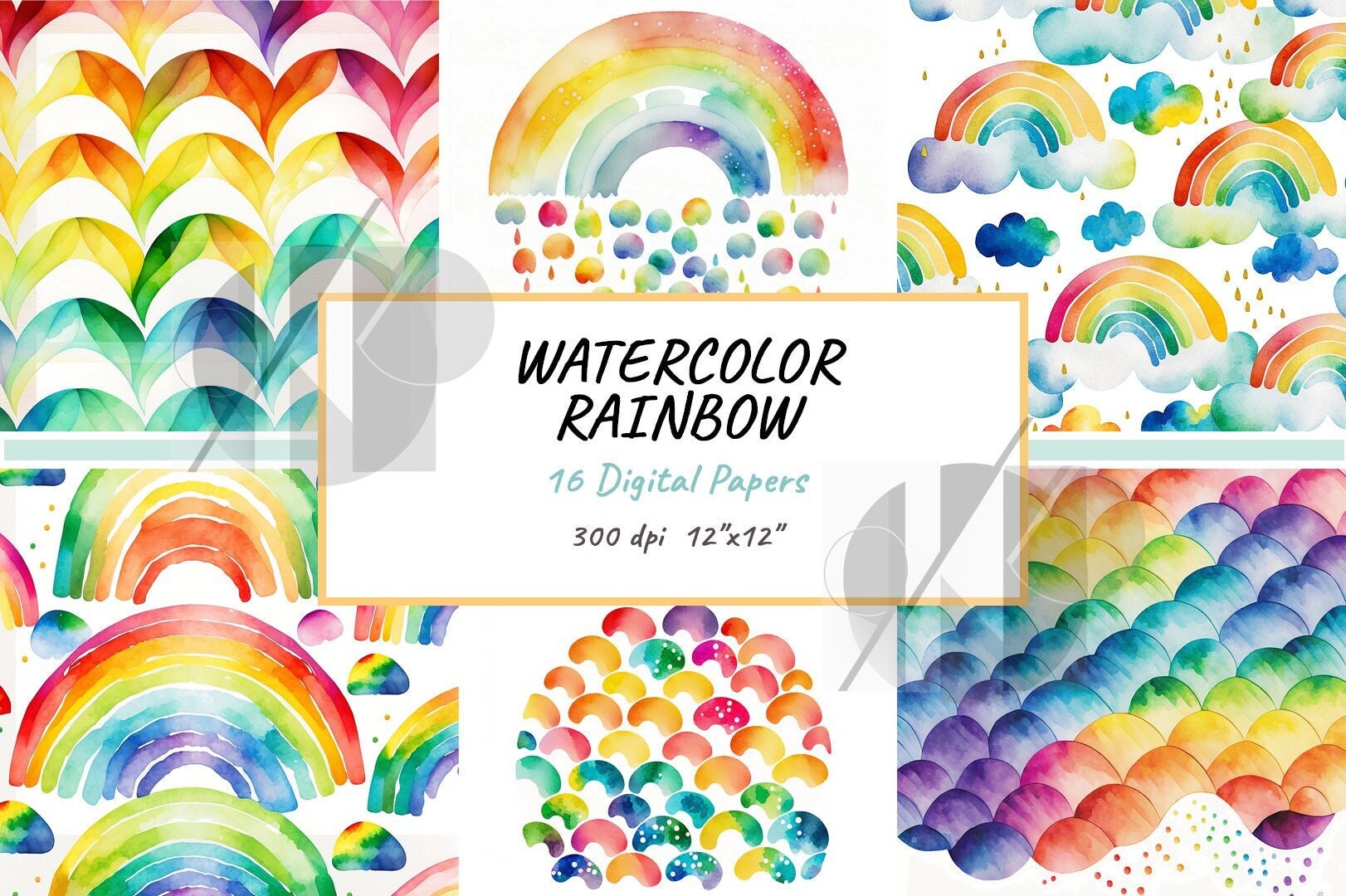 Rainbows Watercolor 16 Digital Clip Art Set Rainbow Not - Etsy