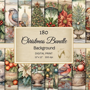 Retro Christmas Scrapbook Paper, Winter Holiday Ephemera (digital ...