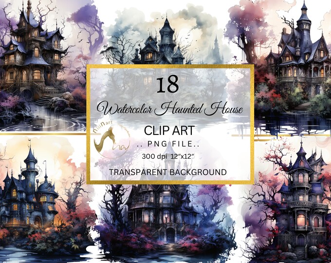 Watercolor Haunted House Clipart | Spooky Halloween Illustration ...