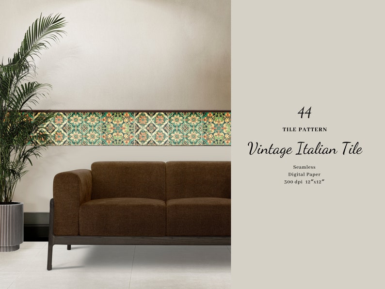 Vintage Italian Tile Digital Paper, Seamless Rustic Pattern (commercial ...