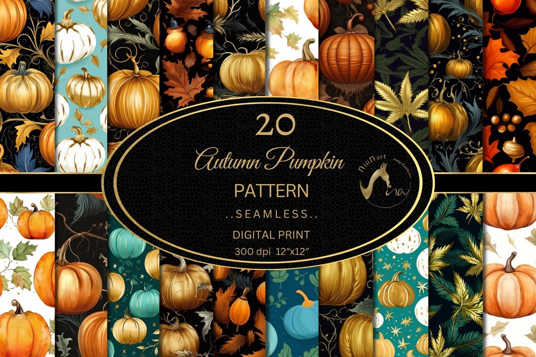 Autumn Pumpkin Digital Paper, Seamless Fall Patterns Printable ...