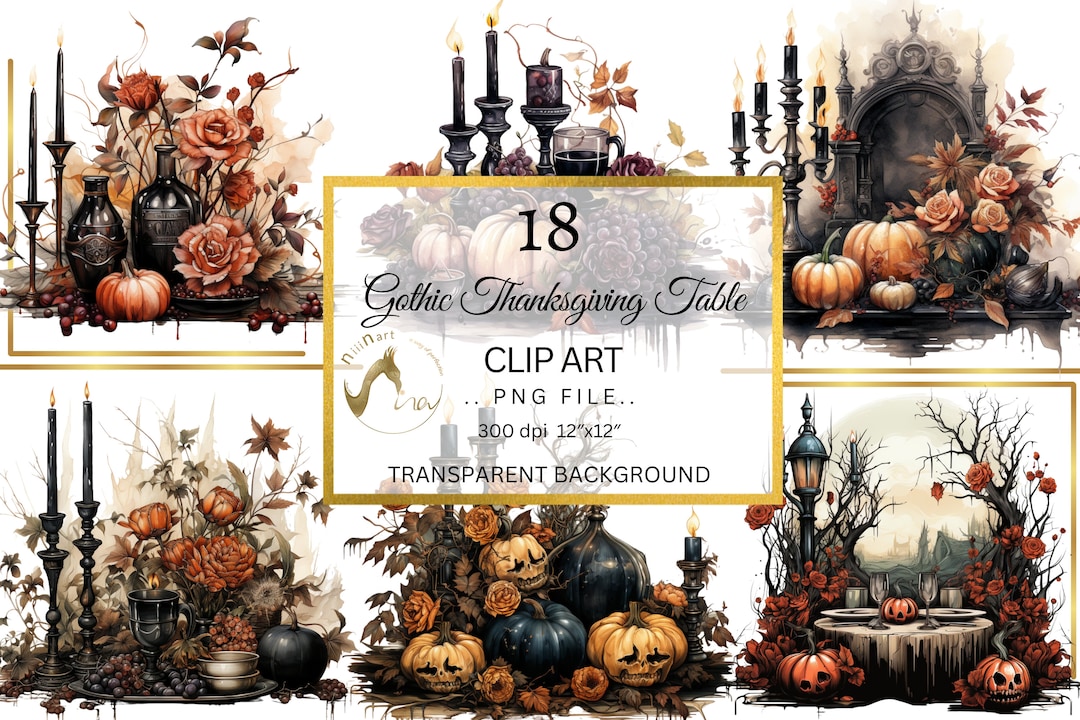 Halloween Themed Clipart Set, Gothic Thanksgiving Table Set, Spooky ...
