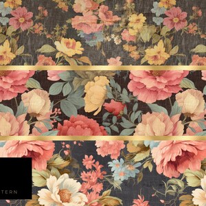 Floral Digital Paper, Dark Vintage Garden Floral Grunge Textures ...