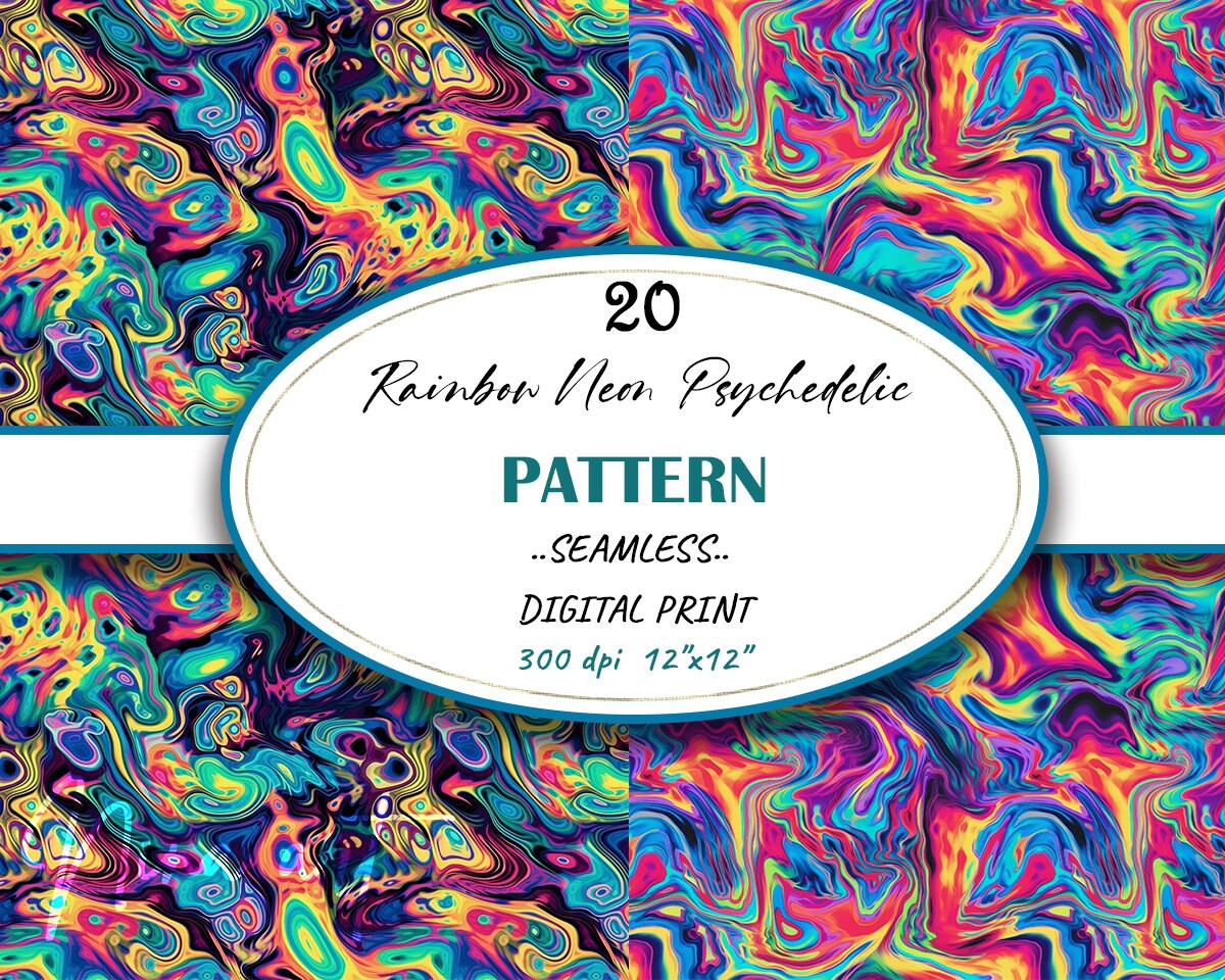 Psychedelic Rainbow Neon Swirl Seamless Digital Pattern - Etsy