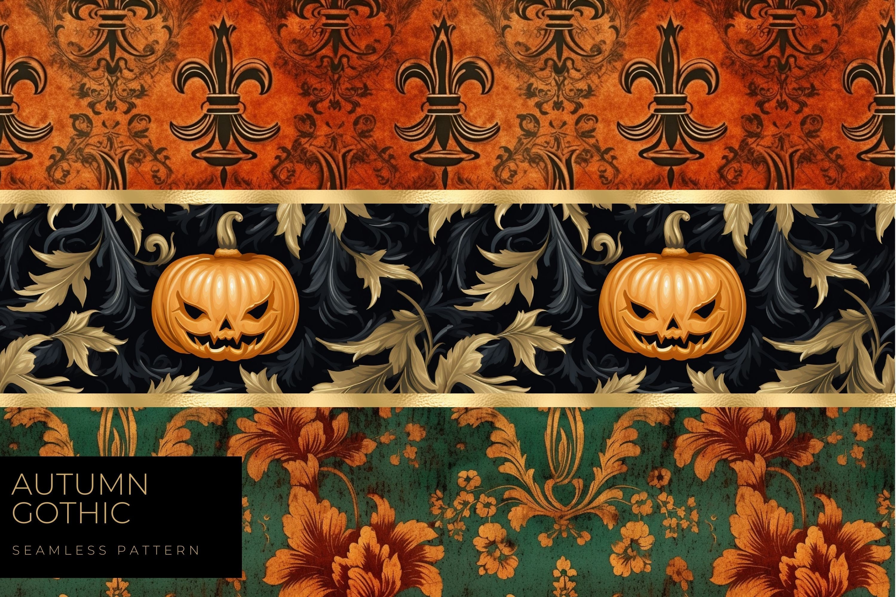 Autumn Gothic Digital Paper, Seamless Halloween Patterns (digital ...