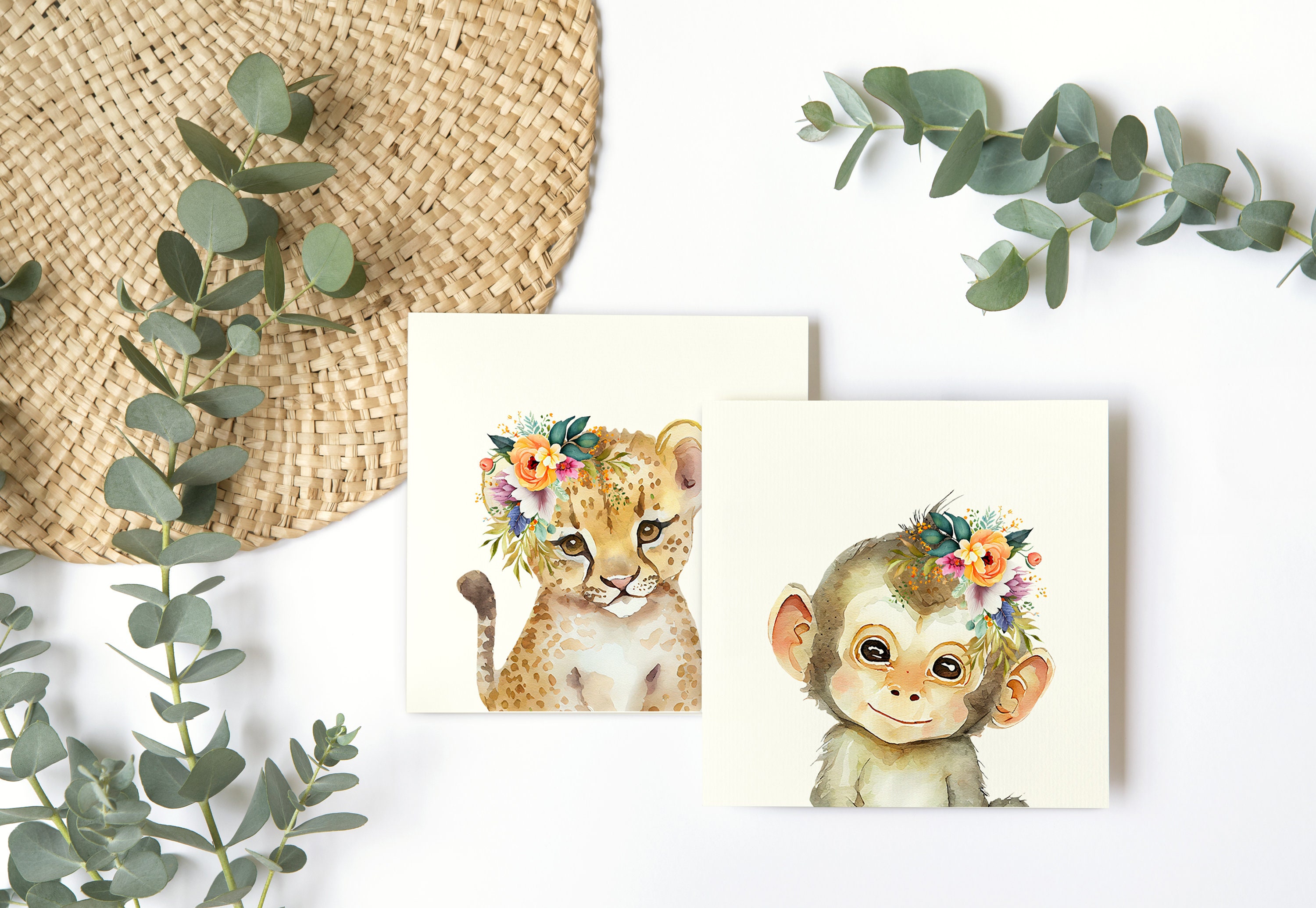 Africa Safari Cheetah Monkey Floral Watercolor Little Animals - Etsy