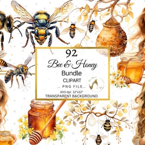 Watercolor Bees & Honey Clipart Bundle, Garden Bees and Honeycomb Clip ...