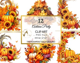 Watercolor Autumn Clipart, Thanksgiving Leaves, Pumpkins PNG (digital ...