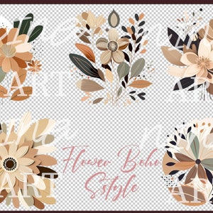 Elegant Boho Flowers Clipart, Boho Bouquet Clipart, Boho Digital Paper ...