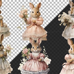 Watercolor Bunny Clipart Flower Dress, Easter Bunny, Cute Bunnies in ...