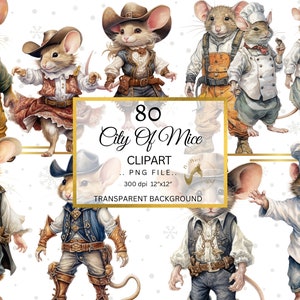 Watercolor City of Mice Clipart Bundle, Mouse PNG Clipart, Watercolor ...