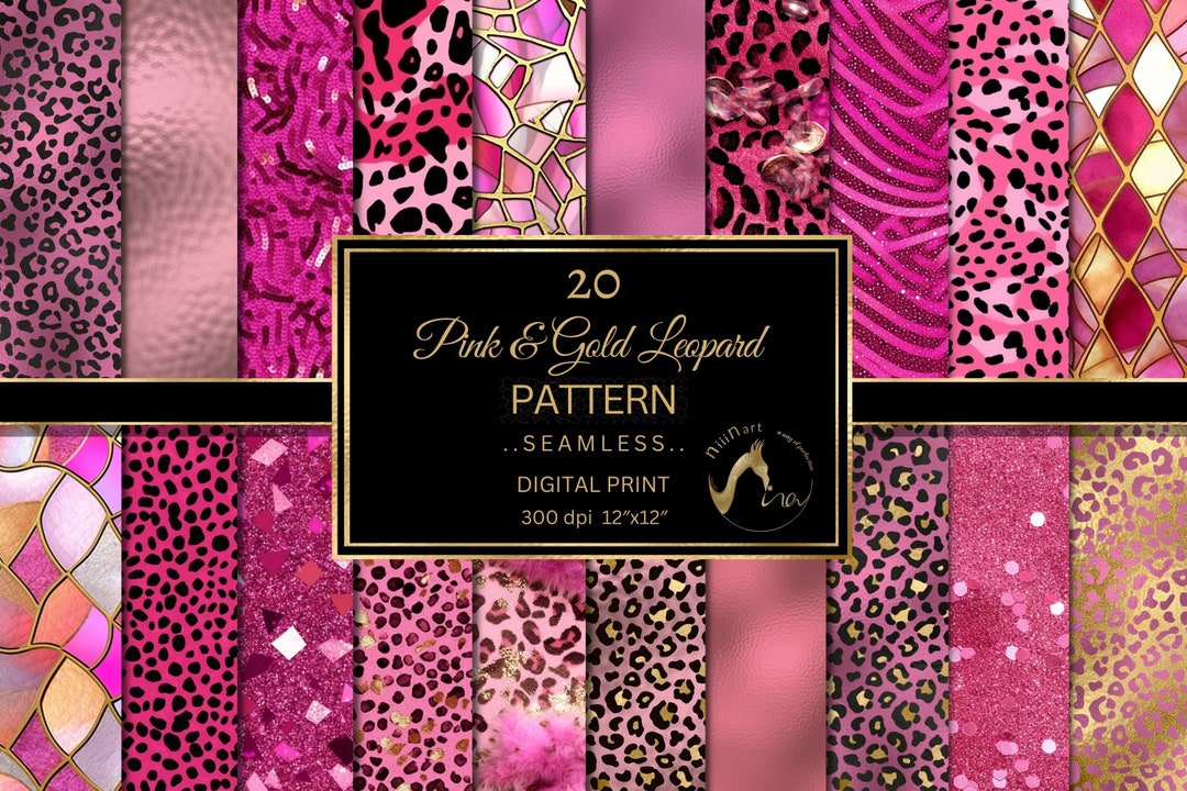 Pink Leopard Digital Paper, Gold Accent, Seamless Patterns (JPG, PDF ...