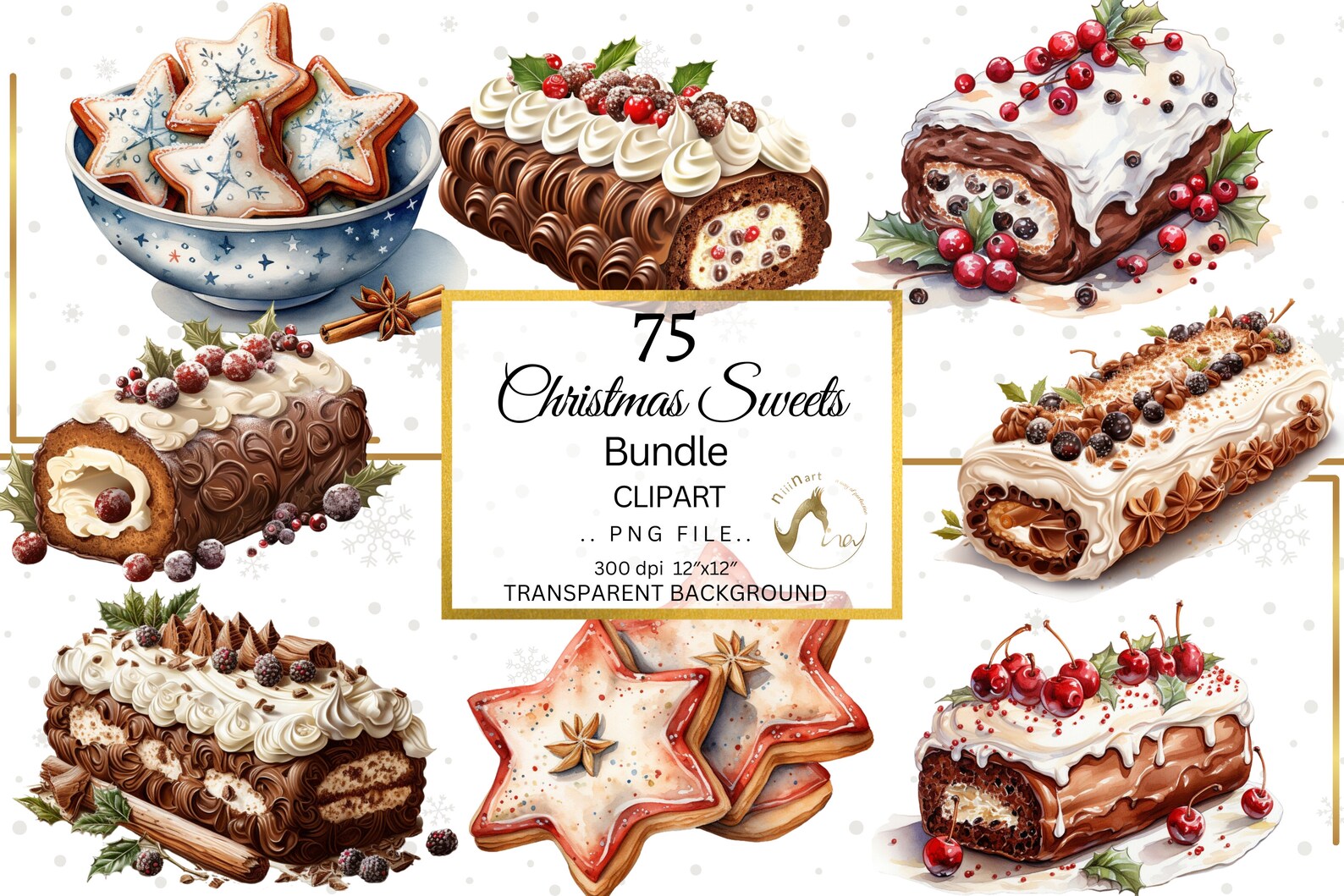 Watercolor Christmas Sweets Clipart Bundle, Festive Baking (PNG) - Etsy