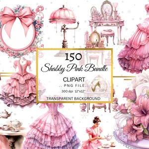 Victorian Pink Clipart Bundle, Watercolor Victorian Clipart Bundle ...
