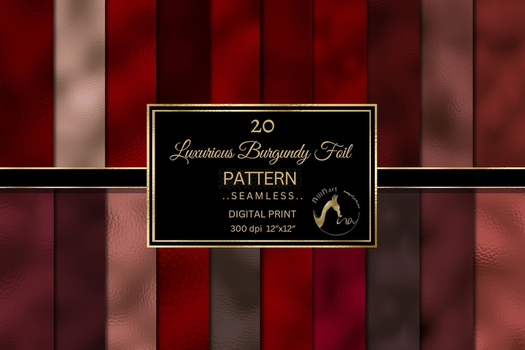 Burgundy Foil Digital Paper, Seamless Red Foil Texture, Shimmer ...