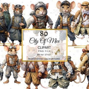 Watercolor City of Mice Clipart Bundle, Mouse PNG Clipart, Watercolor ...