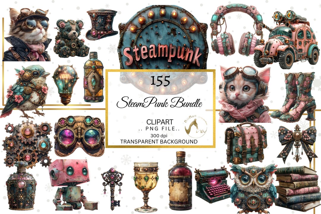 Steampunk Elements Clipart Bundle Mechanical Items Png Steampunk Stuff Clipart Steampunk Items ...