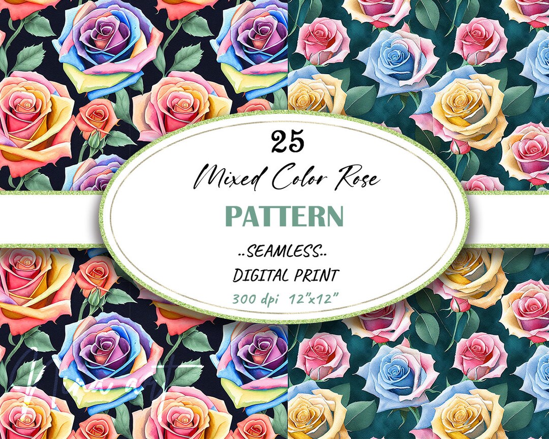Seamless Roses Digital Pattern, Colorful Roses Digital Paper, Trendy ...