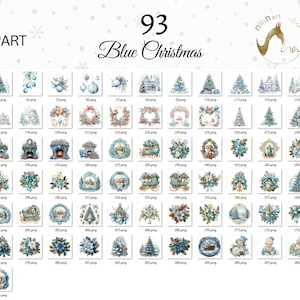 Watercolor Blue Christmas Clipart PNG Bundle, Blue Winter Christmas ...