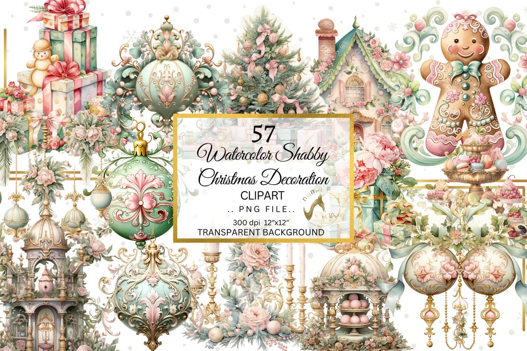 Watercolor Christmas Clipart - Christmas Decor Clipart Png - Watercolor ...