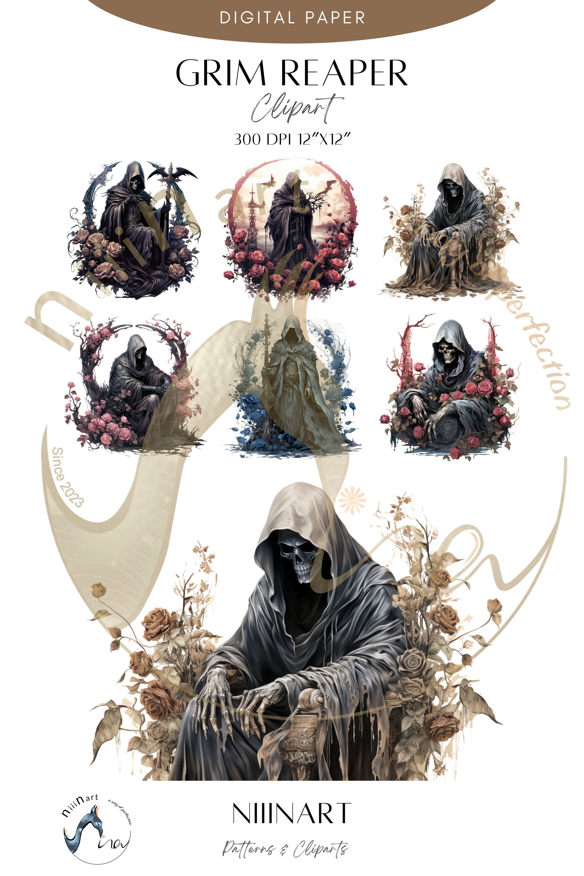 Grim Reaper Sublimation Clipart, Grim Reaper PNG, Watercolor ...