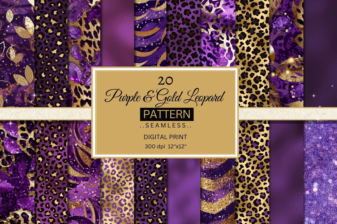 Purple and Gold Leopard Digital Paper, Seamless Leopard Spot Patterns ...
