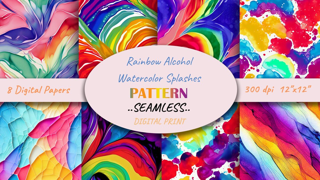 Rainbow Alcohol Ink Watercolor Splashes Seamless Digital Paper Pattern ...