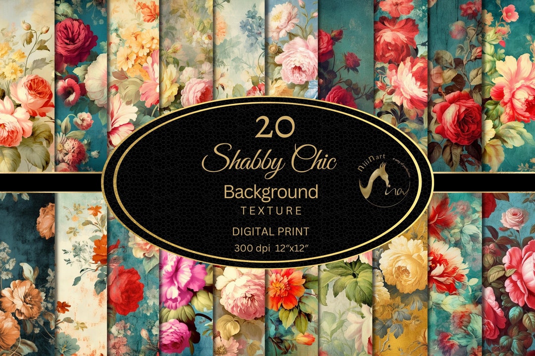 Shabby Digital Paper, Vintage Rustic Shabby Flower Paper Backgrounds ...