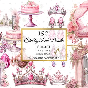 Victorian Pink Clipart Bundle, Watercolor Victorian Clipart Bundle ...