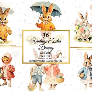 Vintage Easter Bunny Clipart Bundle, Spring PNG (digital Download) - Etsy